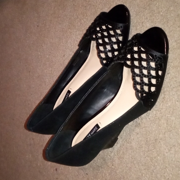 Alex Marie | Shoes | Alex Marie Allesa Black Leather Peep Toe Wedges ...